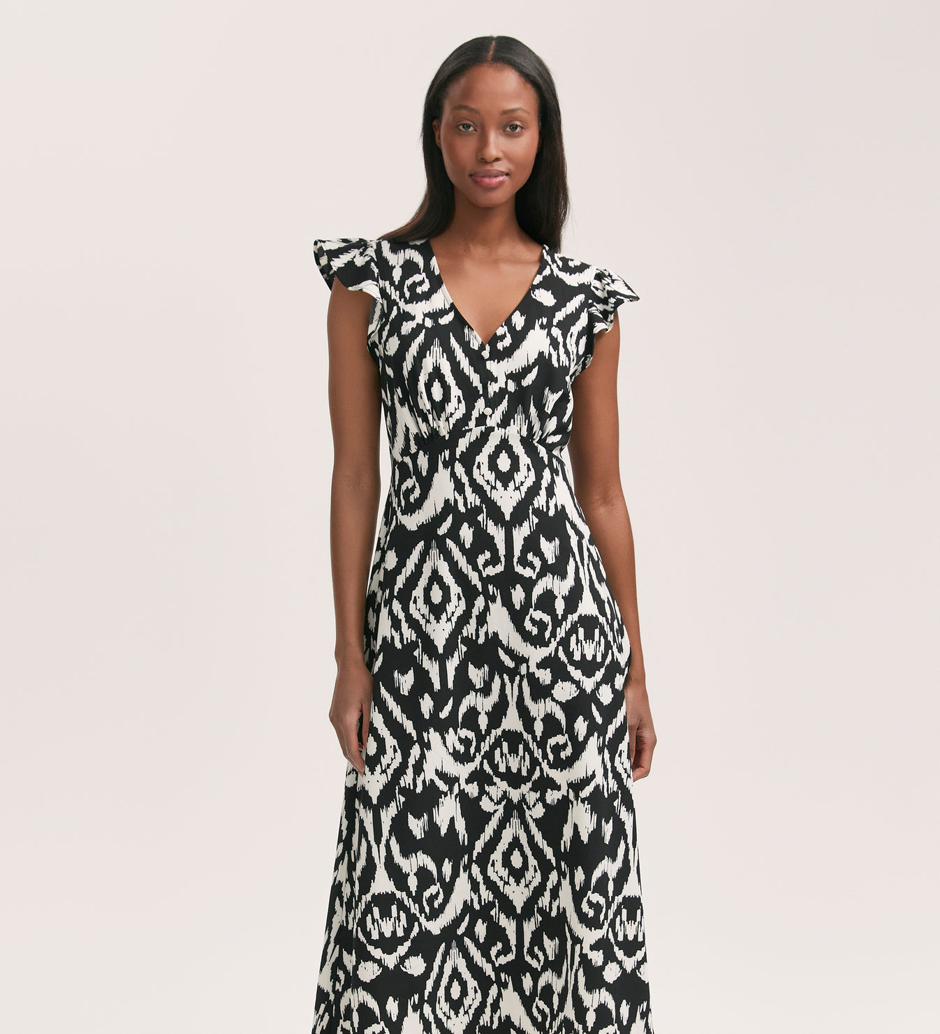 Liza Black Ikat Crepe Midi Dress – Finery London