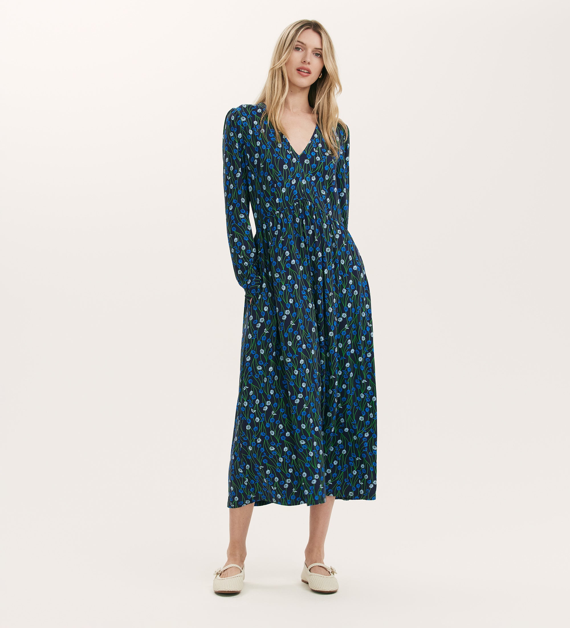 Madelyn Blue Flower Midi Dress – Finery London