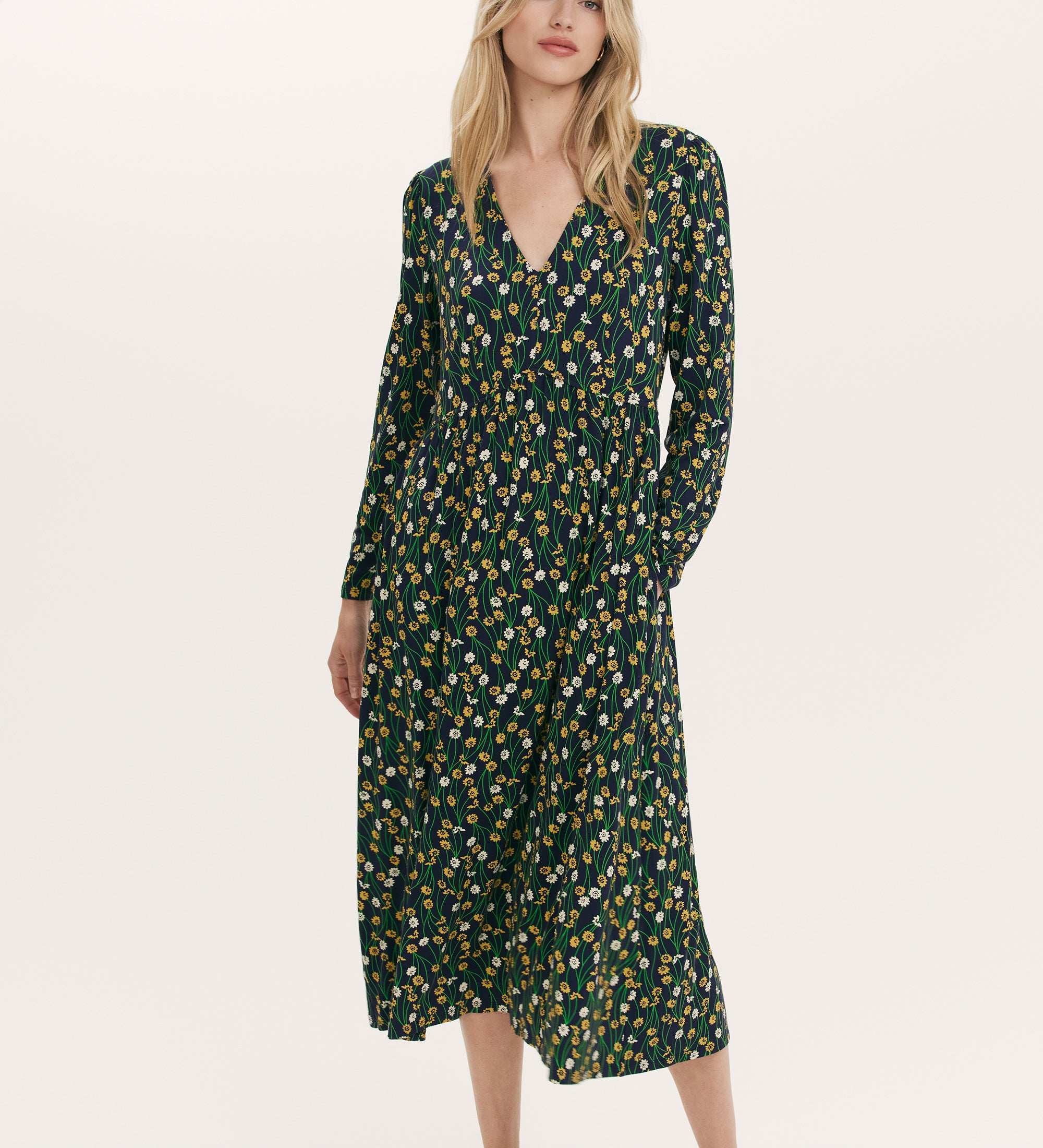 Madelyn Yellow Flower Midi Dress – Finery London