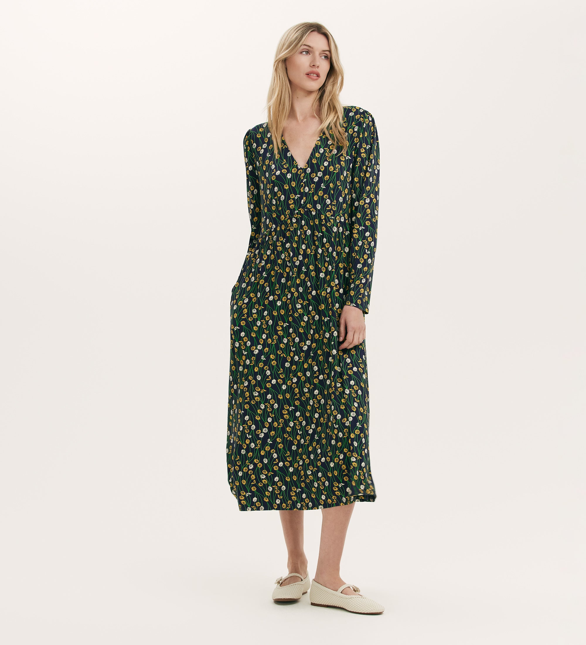 Madelyn Yellow Flower Midi Dress – Finery London