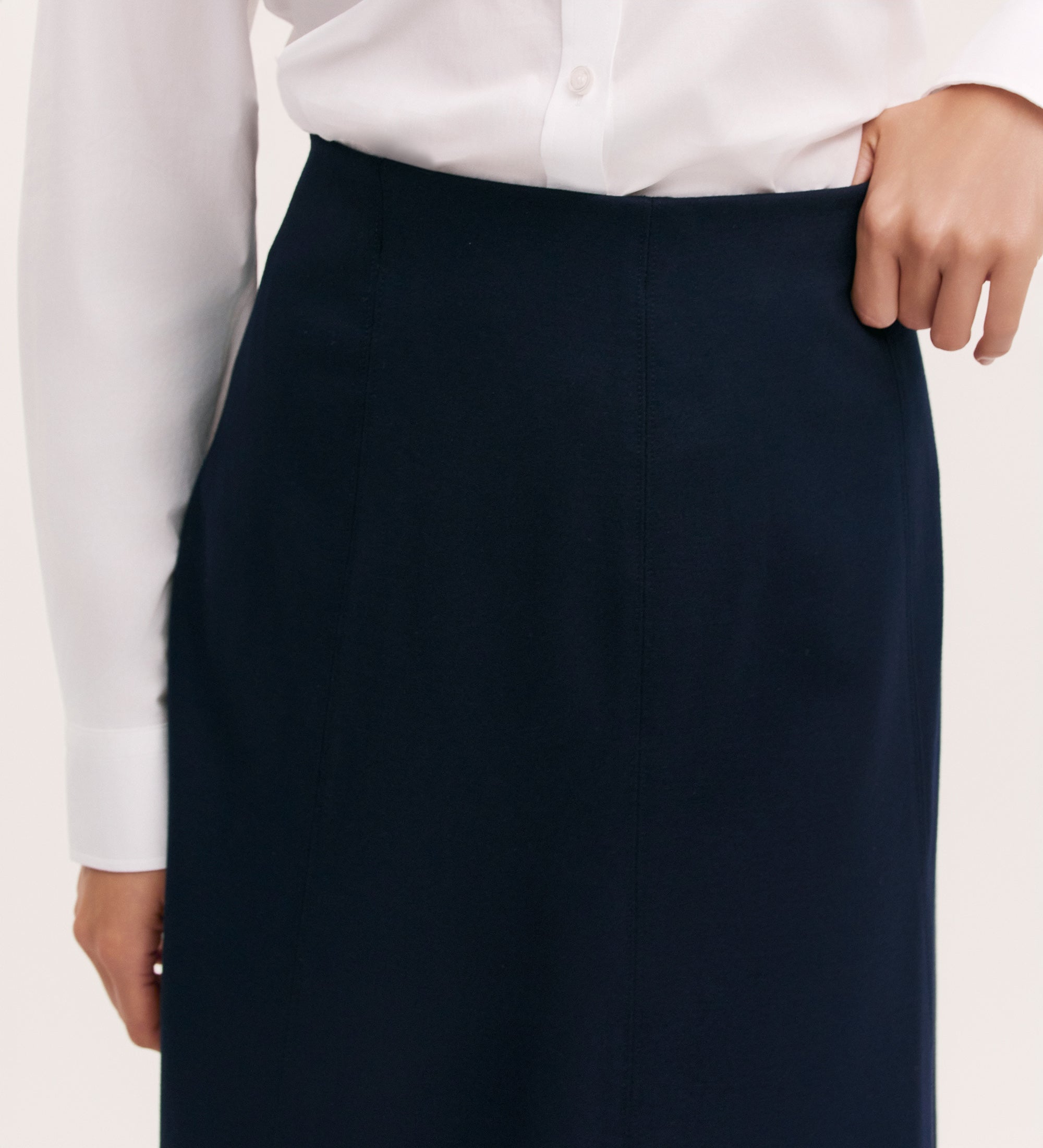Mae Navy Ponte Jersey Midi Skirt – Finery London