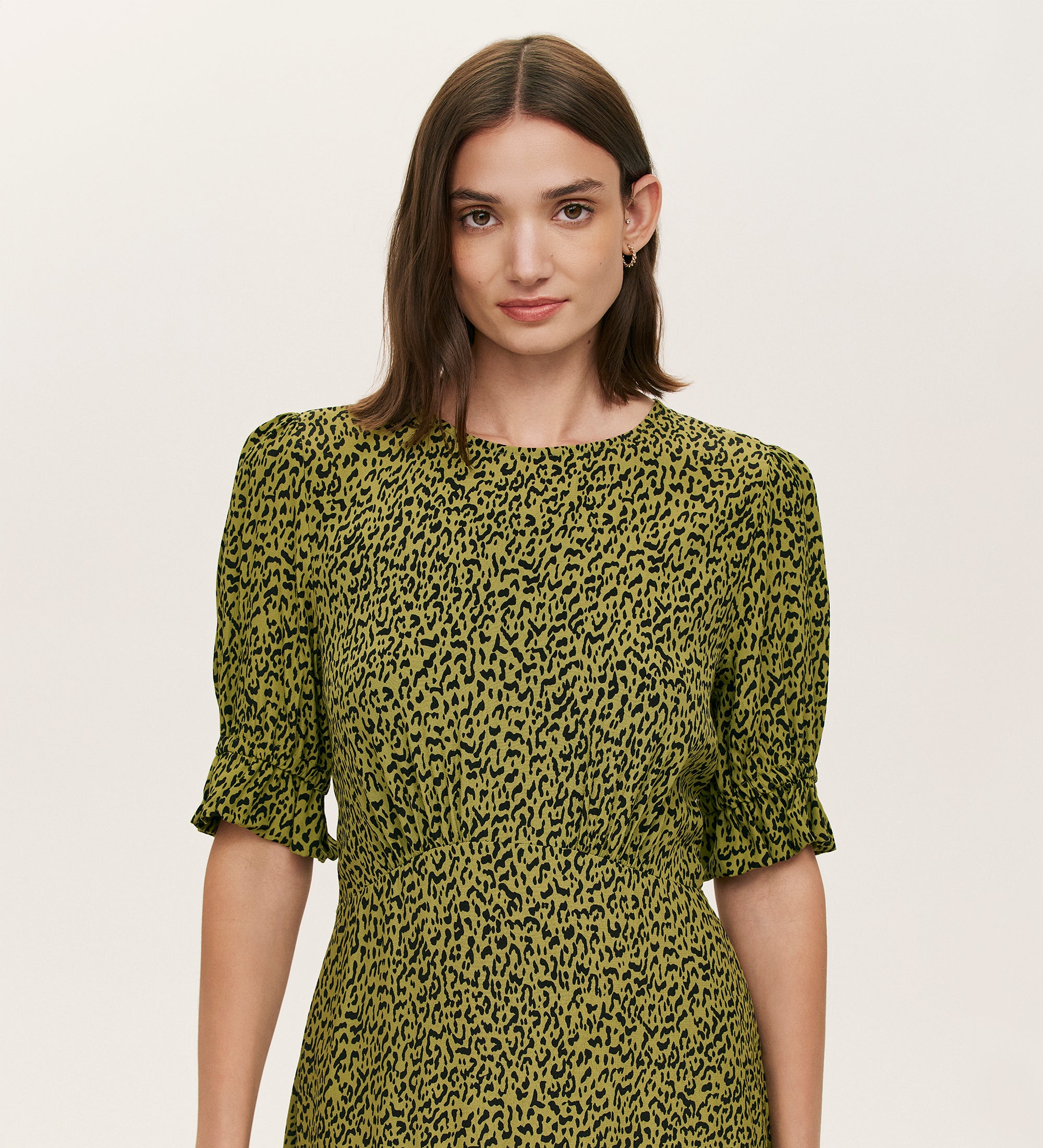 Mela Green Leopard Crepe Midi Tea Dress – Finery London