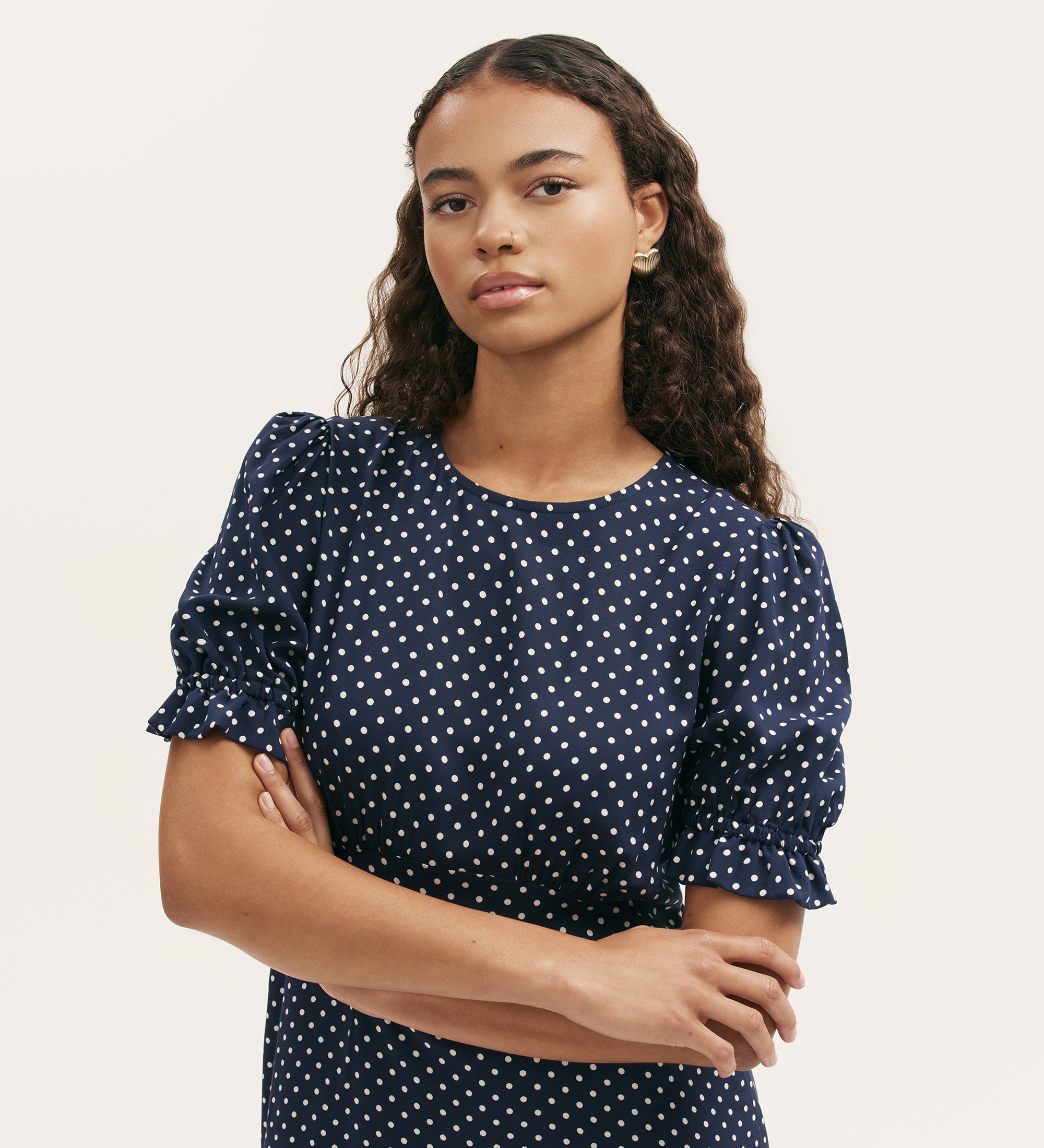 Navy Polka Dot Tea Dress | Blue Polka Dot Dress | Finery London