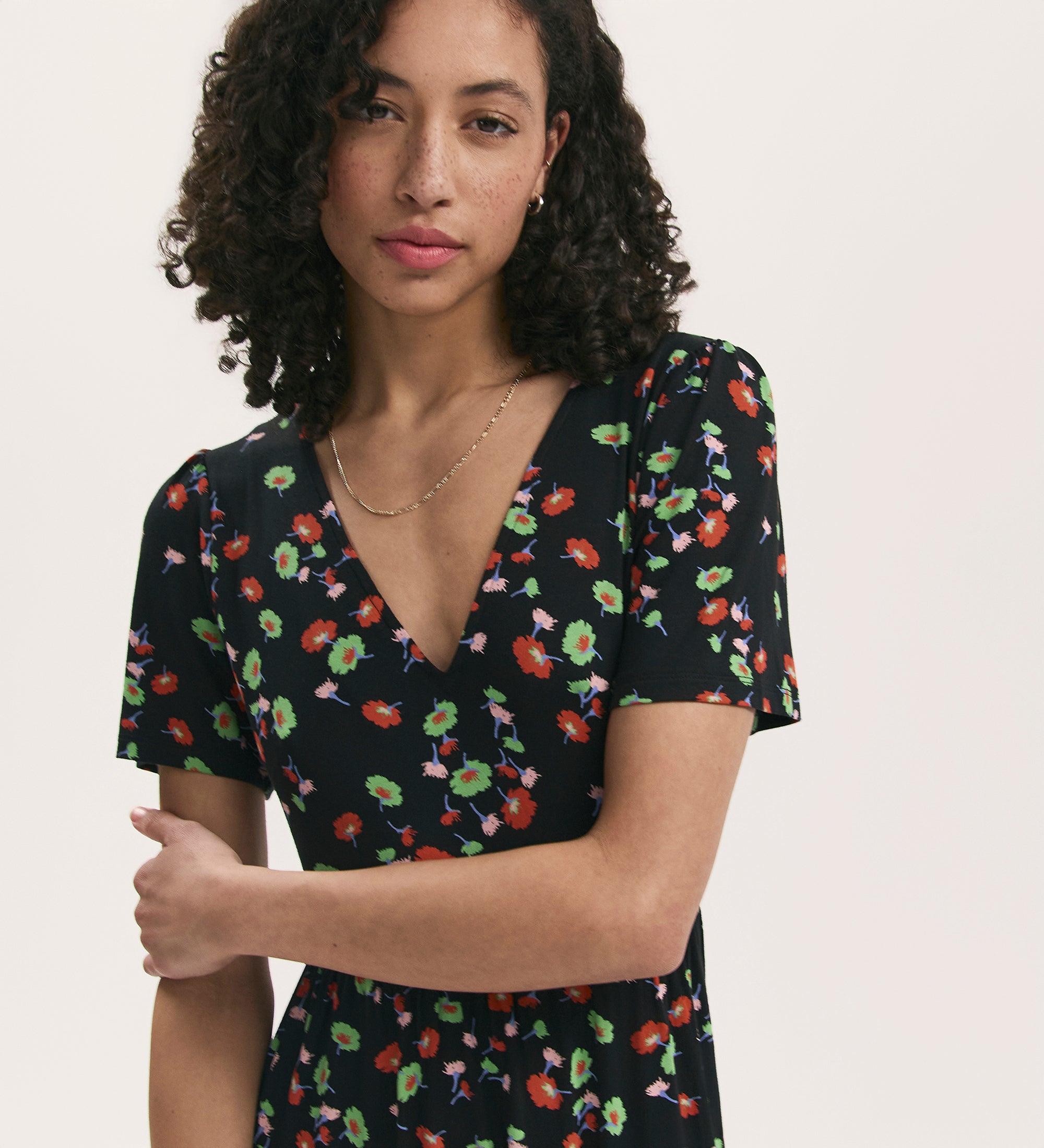 Misha Black Flower Jersey Short Tiered Dress – Finery London