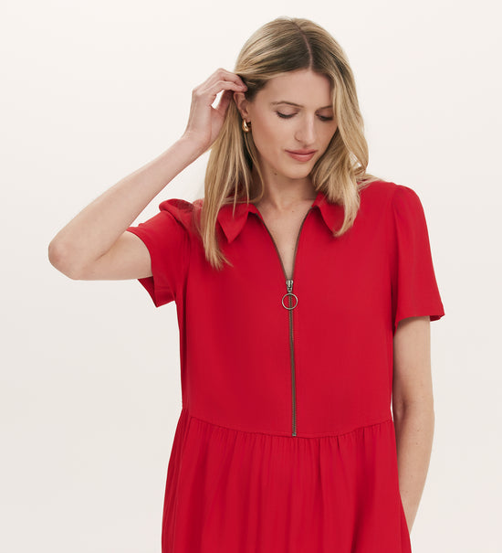 Orion Red Zip Front Midi Shirt Dress – Finery London