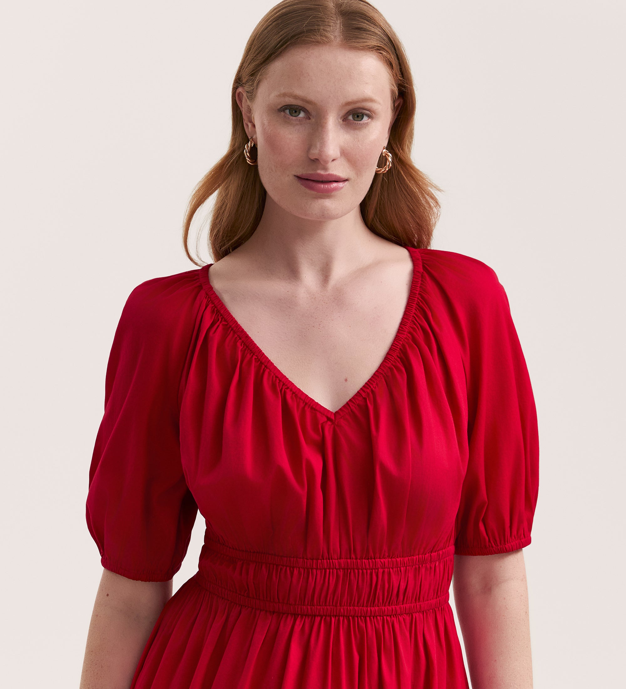 Piper Red Cotton Midi Smock Dress – Finery London