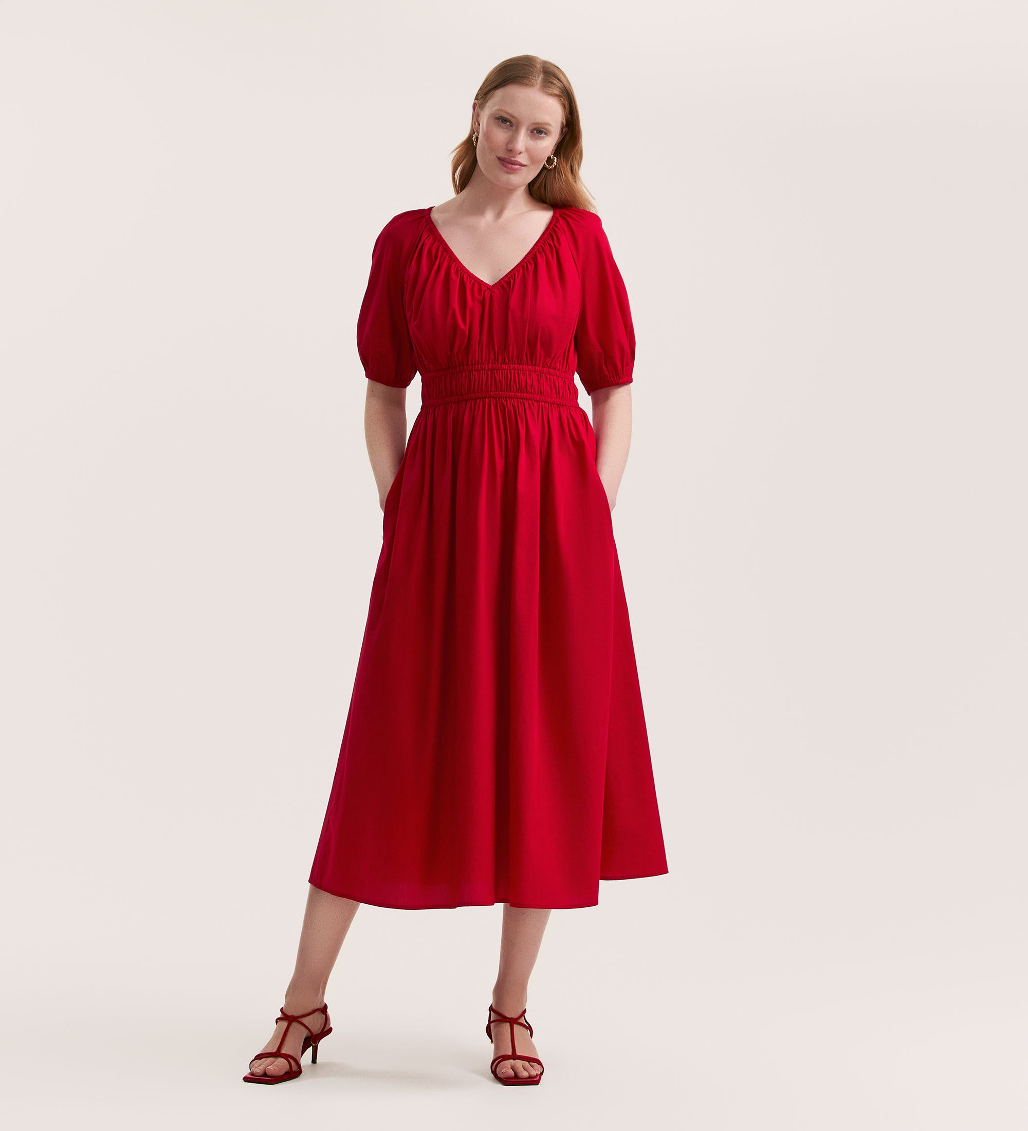 Piper Red Cotton Midi Smock Dress – Finery London