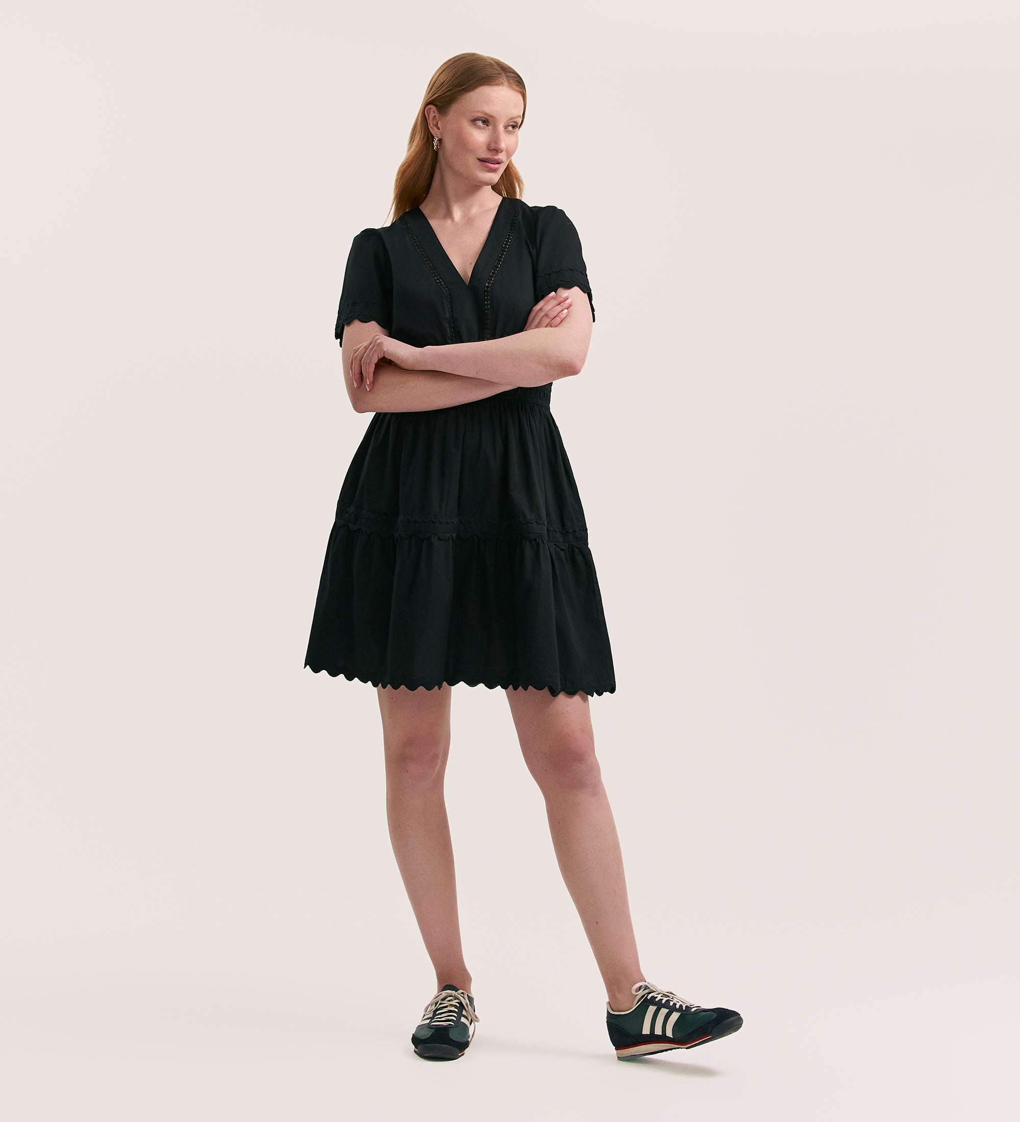 Reece Black Ric Rac Trim Cotton Short Dress – Finery London