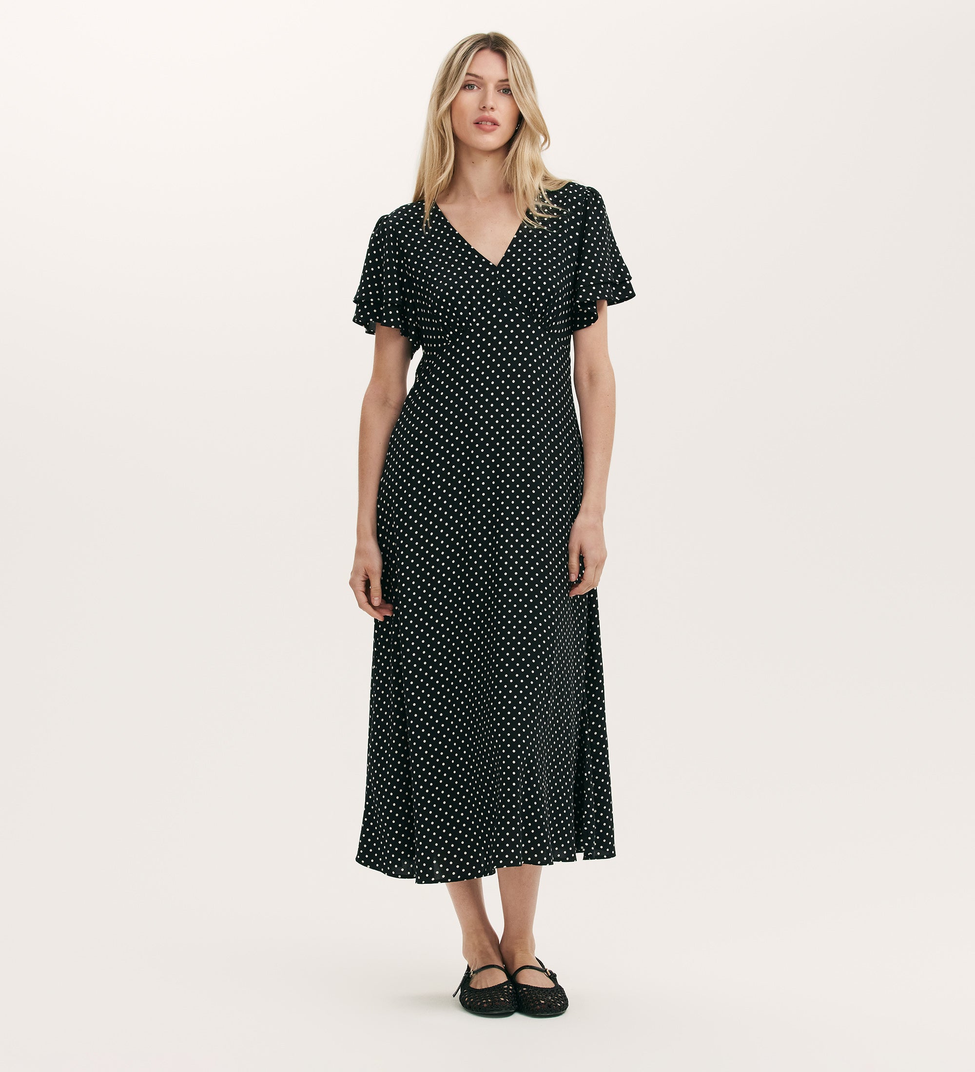 Saskia Black Polka Dot Midi Tea Dress – Finery London