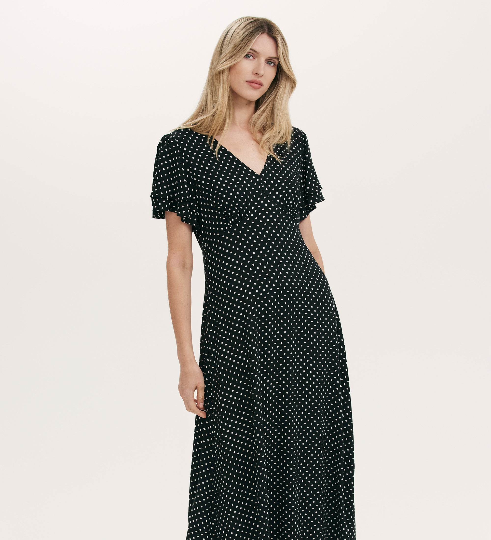 Saskia Black Polka Dot Midi Tea Dress – Finery London