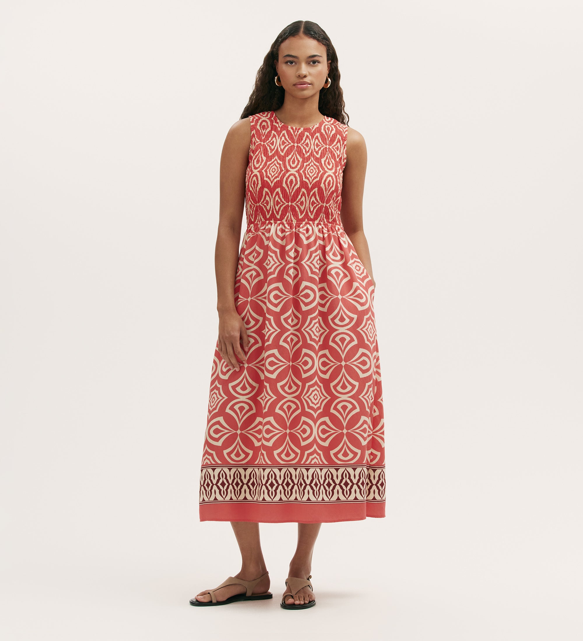 Skylar Coral Mosaic Midi Dress – Finery London
