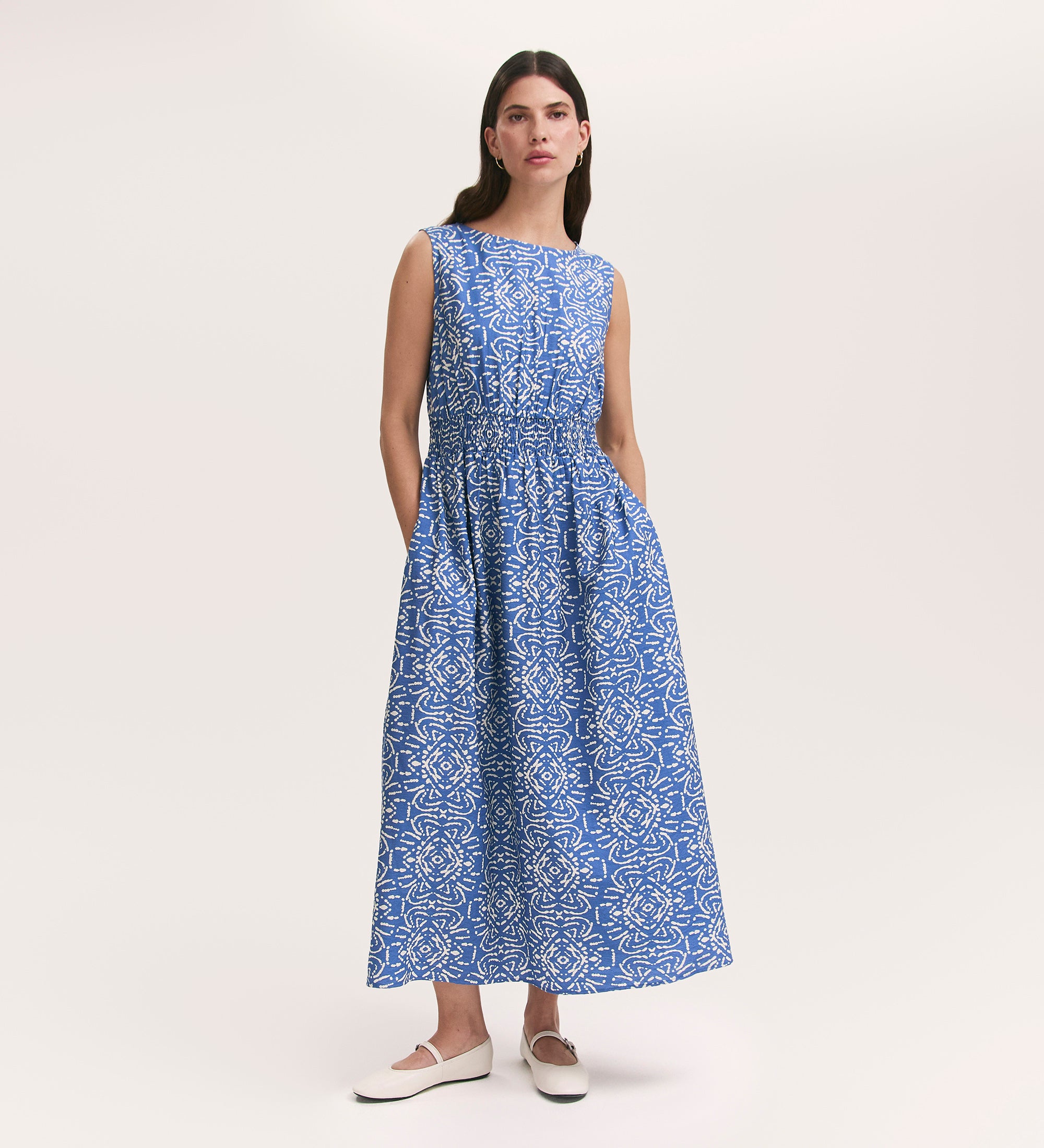 Willow Blue Batik Sleeveless Midi Dress – Finery London