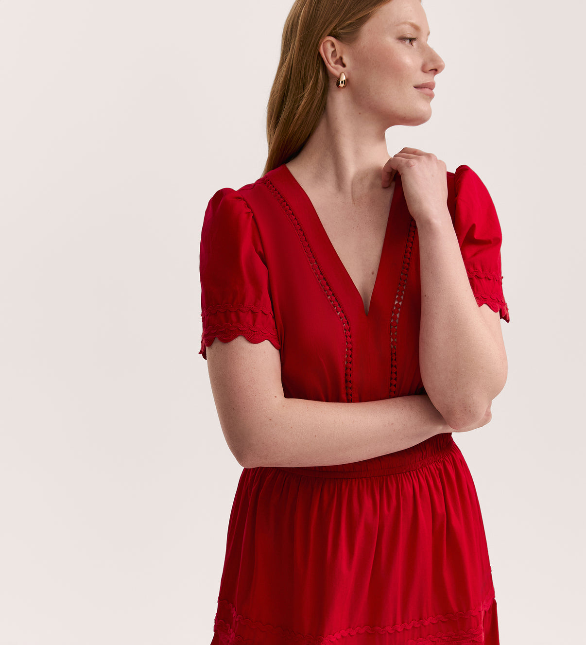 Wren Red Cotton Midi Tiered Dress – Finery London