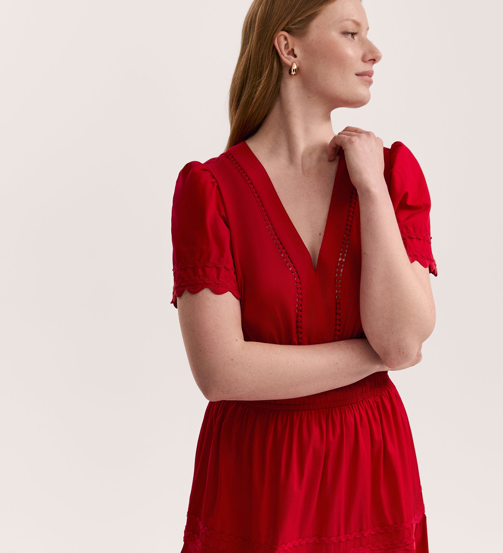 Wren Red Cotton Midi Tiered Dress – Finery London